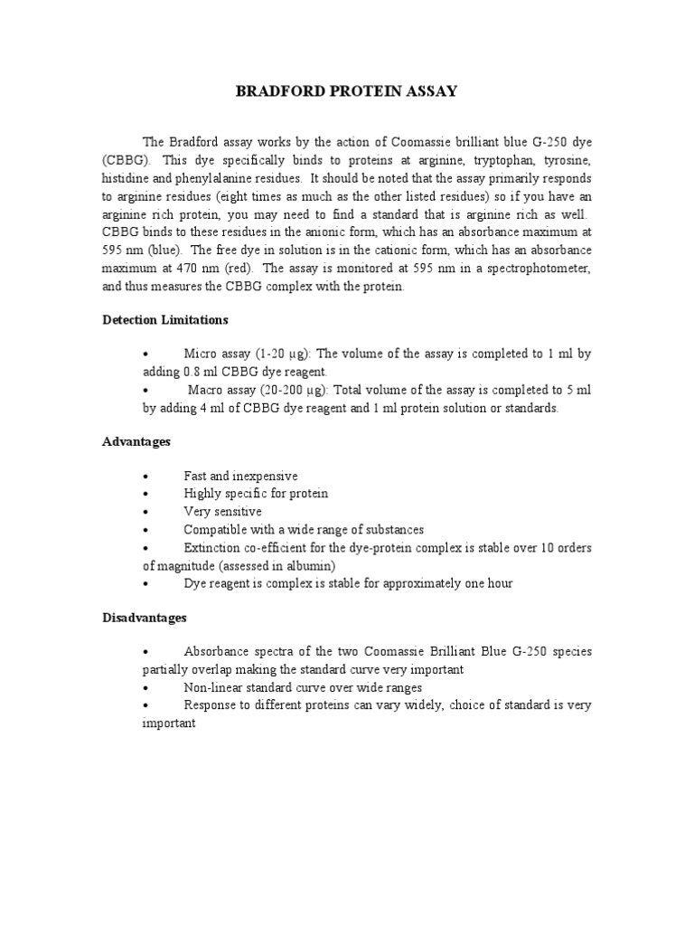 Bradford Protein Assay | PDF | Analysis | Laboratory Techniques