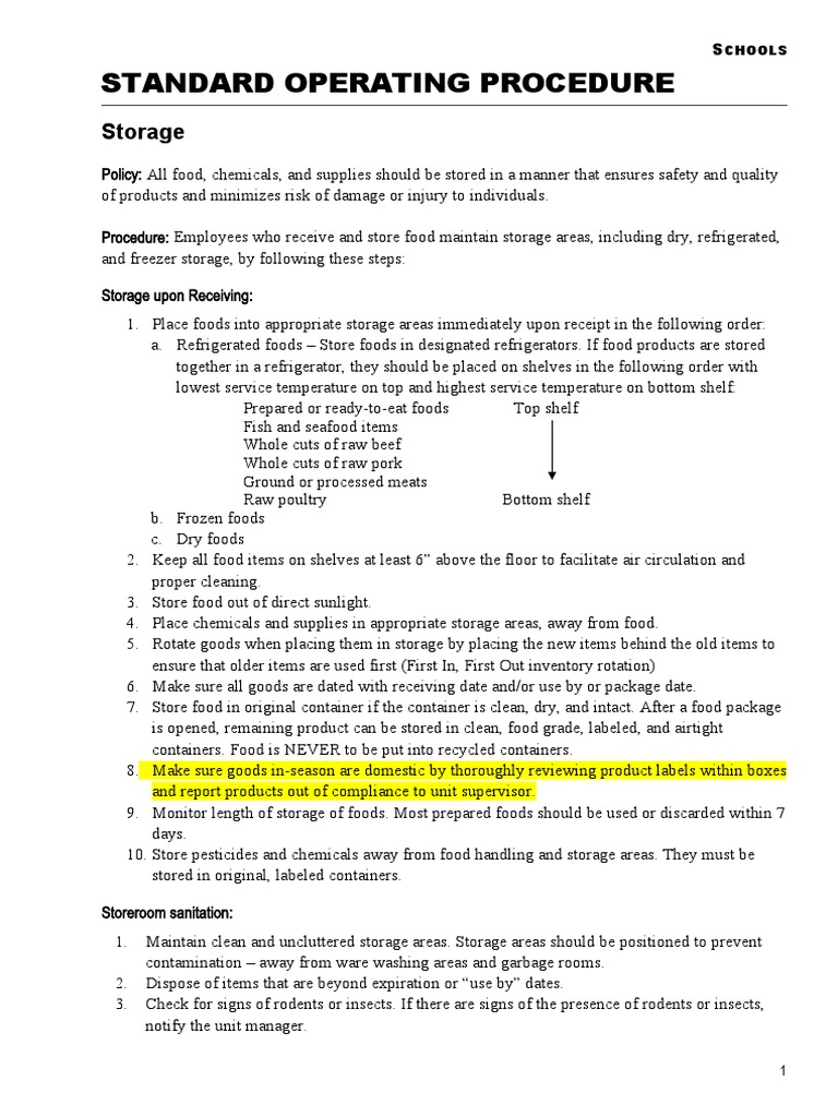 Standard Operating Procedure | PDF | Refrigerator | Foods
