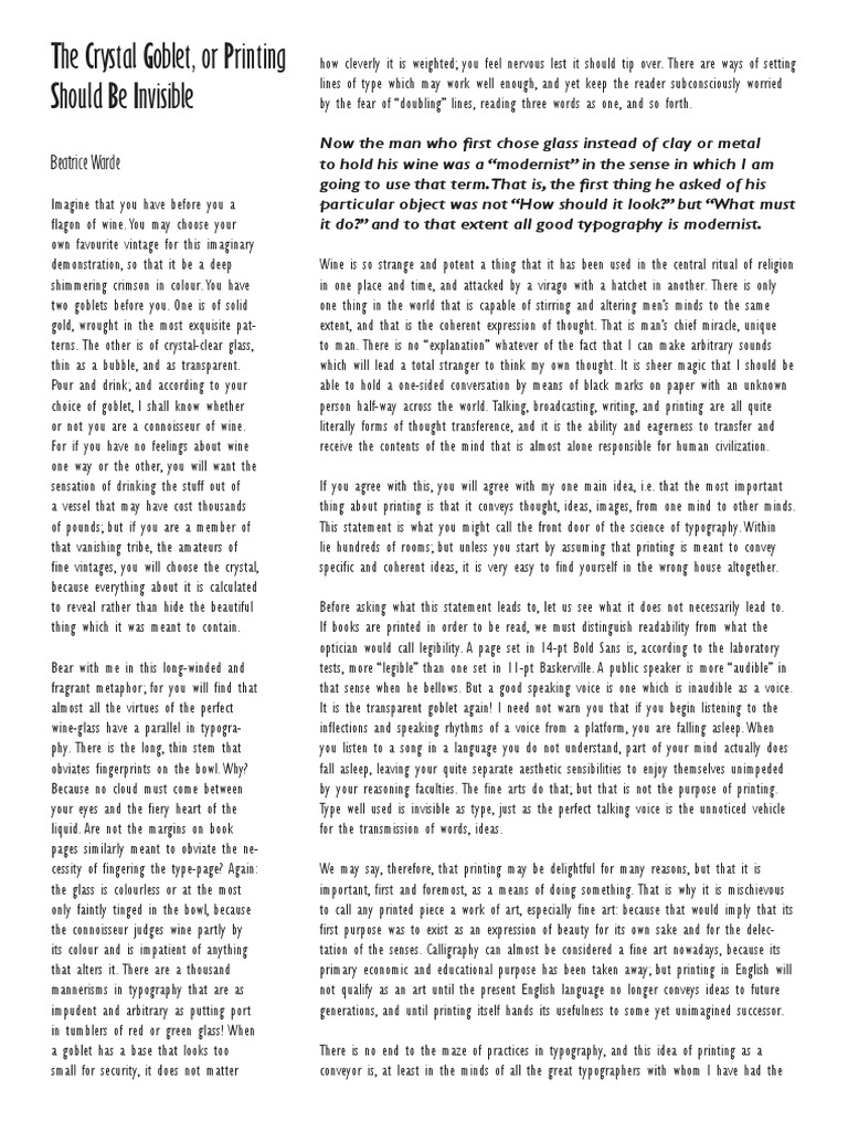 The Crystal Goblet, or Printing Should Be Invisible: Beatrice Warde ...