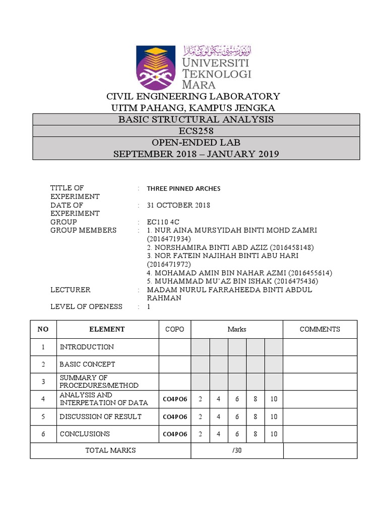 LAB REPORT ECS238 3 Pin Arch | PDF | Metre | Experiment