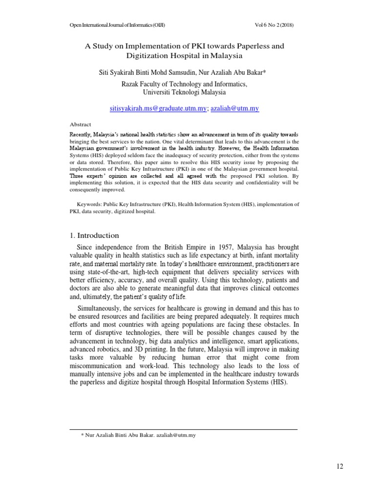 Study On Implementation of PKI Towards Paperless and Digitization Hospital in Malaysia | PDF ...
