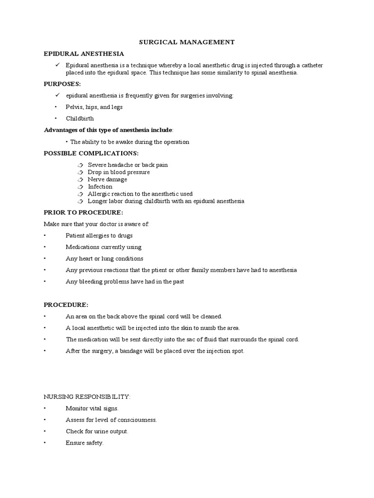 Surgical Management: Epidural Anesthesia | PDF | Anesthesia | Caesarean Section