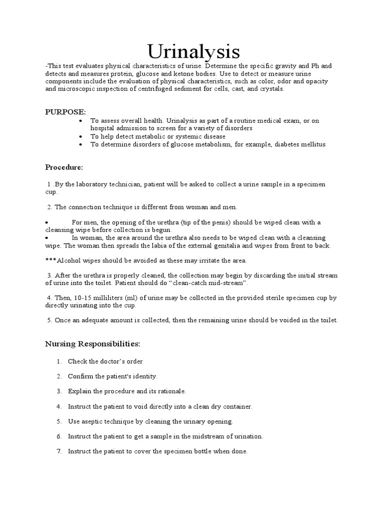 Urinalysis: Purpose | PDF | Urine | Physical Examination