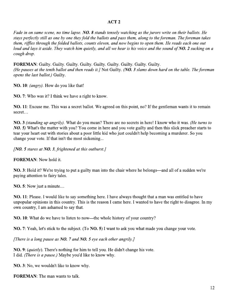 12 Angry Men ACT 2 | PDF