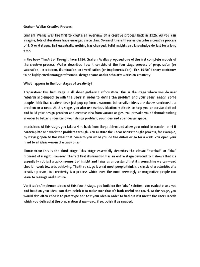 Graham Wallas 4 Stages of Creative Process | PDF | Insight | Creativity