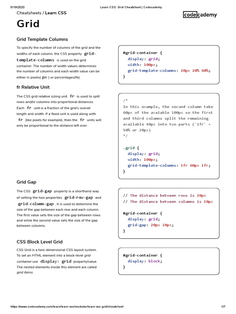 Grid Cheatsheet | PDF | Cascading Style Sheets | Html Element