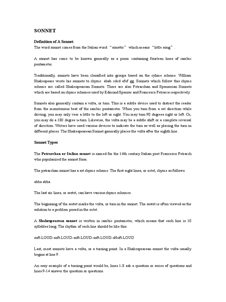 Sonnet: Definition of A Sonnet | PDF | Sonnets | Poetry
