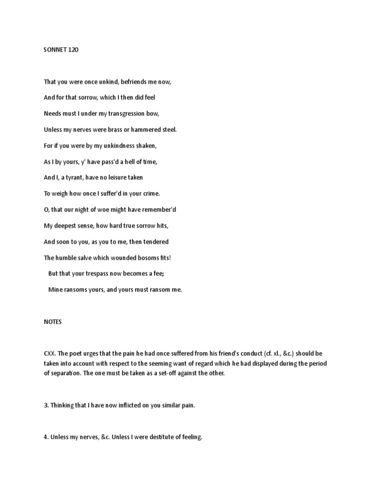 Sonnet 120 | PDF | Shakespeare's Sonnets | Stanzaic Form