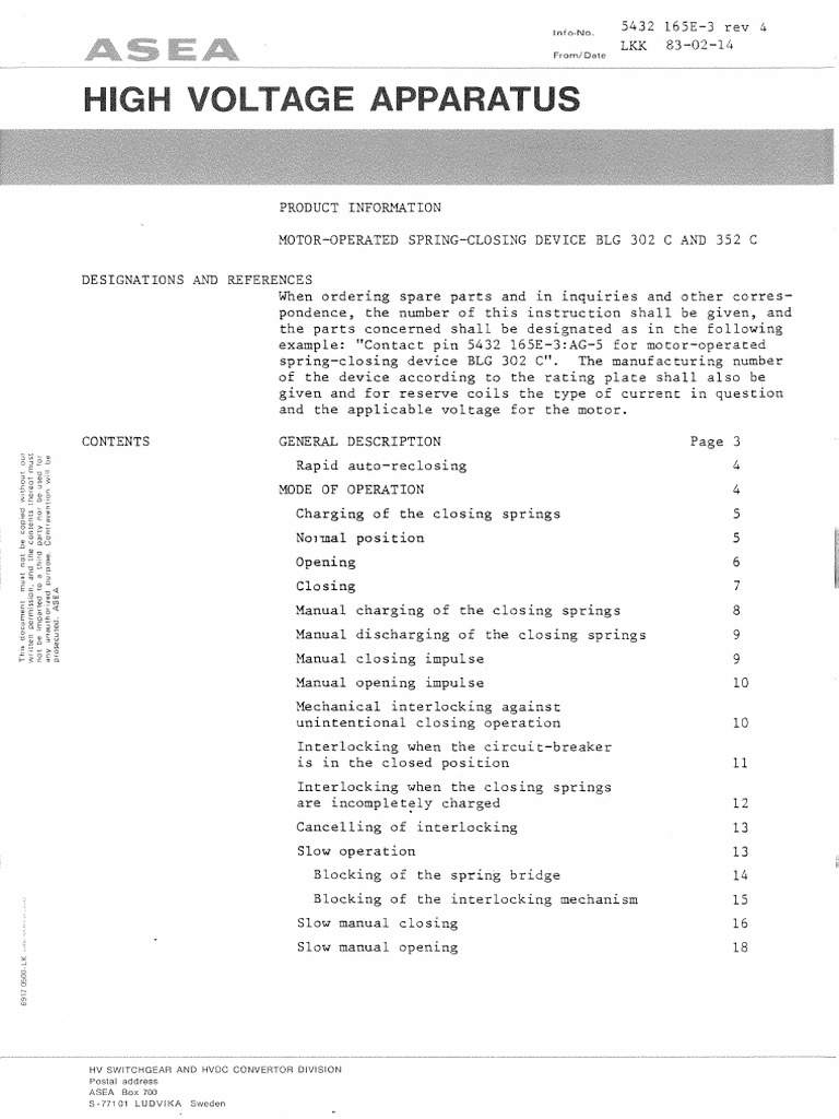 Motor Operated Spring Closing Mechanism - BLG 302C, 352C, 502 PDF | PDF
