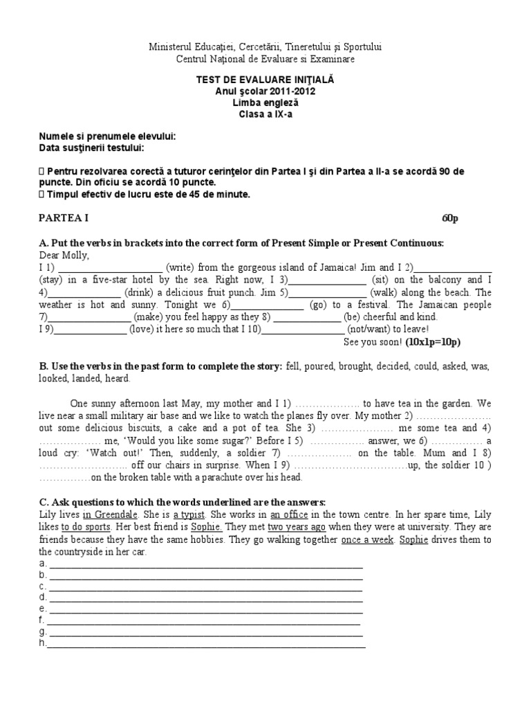 Year 9 English Language Assessment: Initial Evaluation Test for the ...