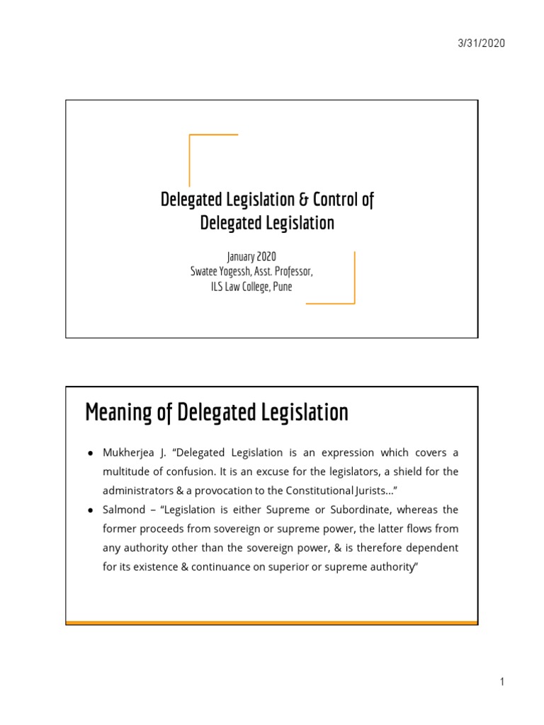 Legislative Powers of Administration - Delegated Legislation & Control ...