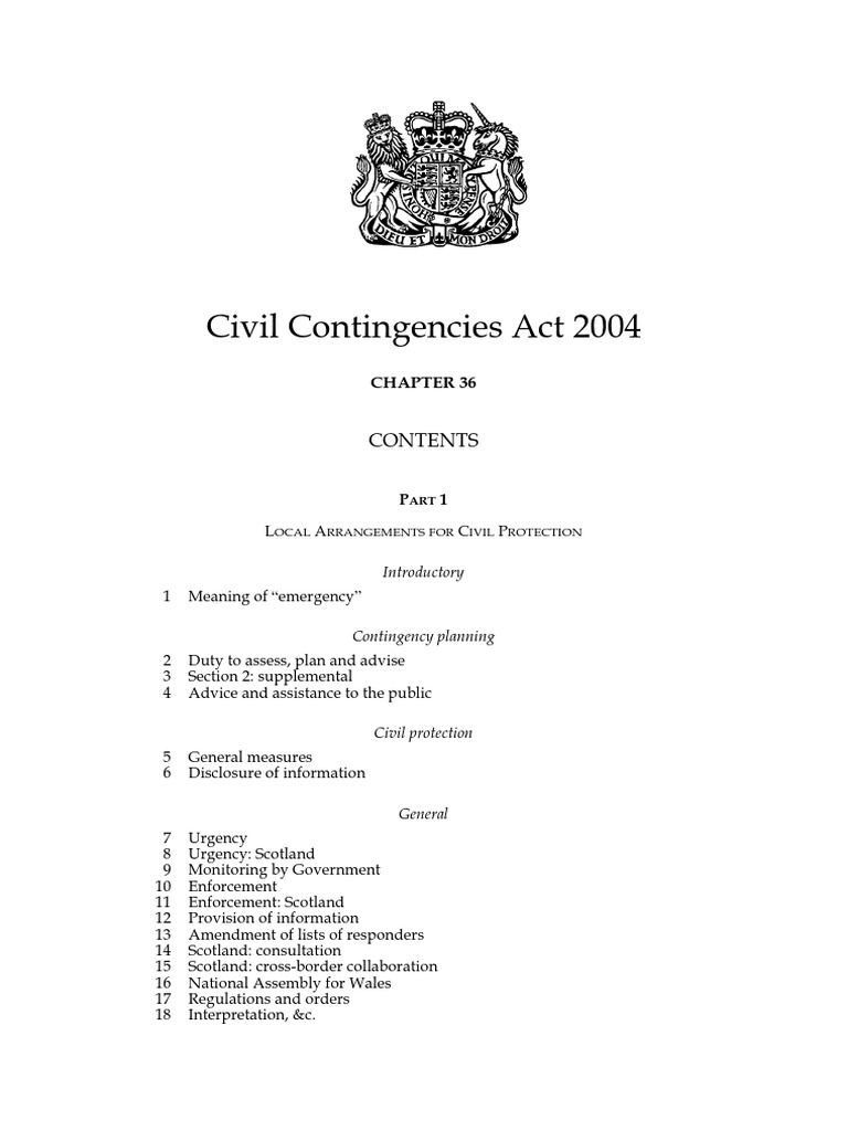 Civil Contingencies Act 2004 | PDF | State Of Emergency | Emergency