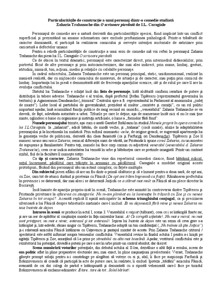 Zaharia Trahanache (Osp) - Caracterizare | PDF