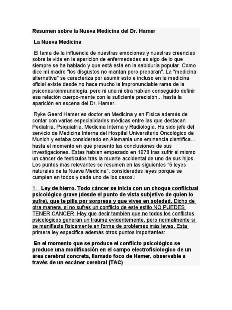 Resumen Sobre La Nueva Medicina Del DR Hamer | PDF | Cáncer | Infarto de miocardio