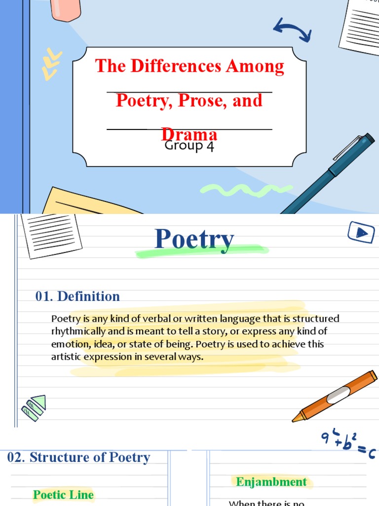 The Differences Among Poetry, Prose, and Drama: Group 4 | PDF | Metre ...