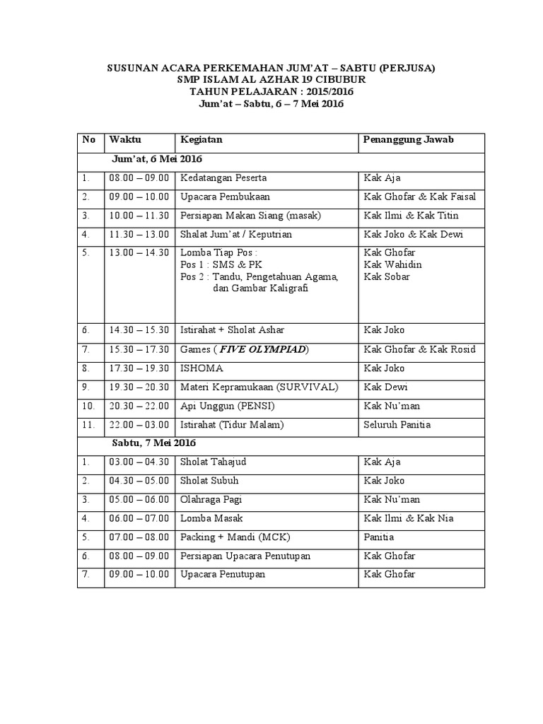 Susunan Acara Perjusa | PDF