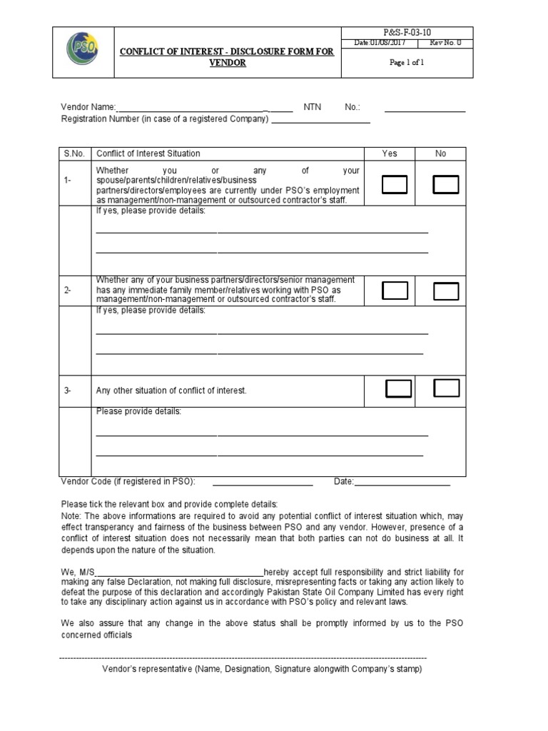 Conflict of Interest Disclosure Form | PDF | Conflict Of Interest ...
