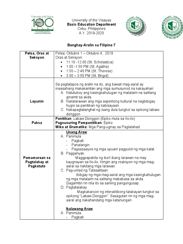 Banghay Aralin Sa Filipino 7 | PDF