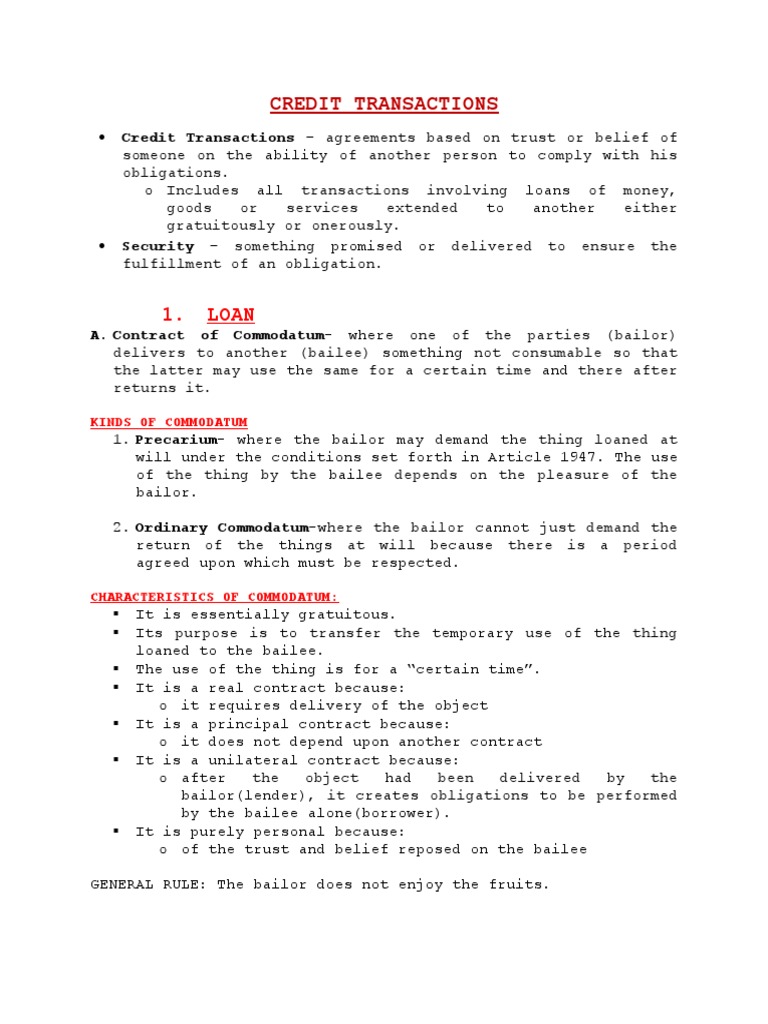 Credit Transactions | PDF | Loans | Interest