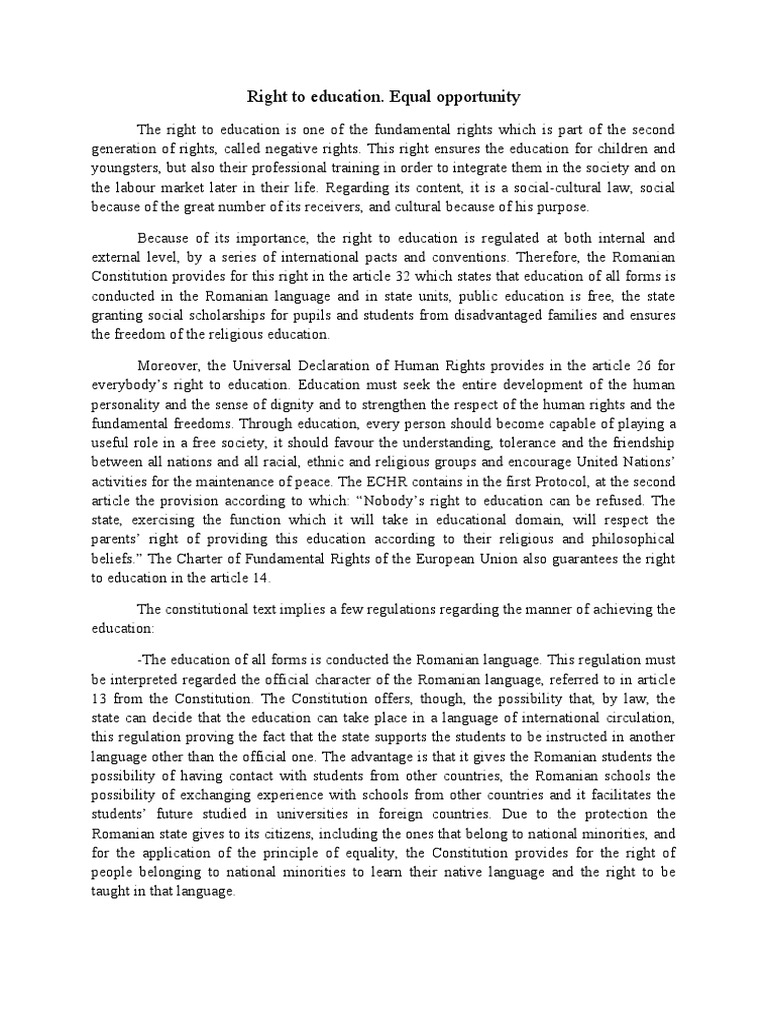 Right To Education. Equal Opportunity | Download Free PDF | Equal ...