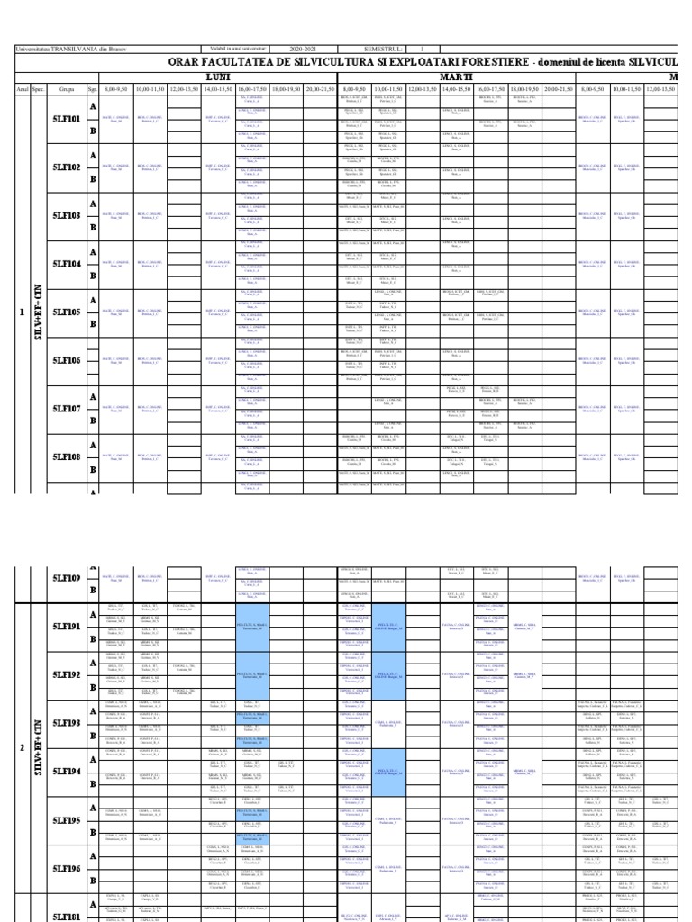 Orar Facultatea de Silvicultura Si Exploatari Forestiere - Domeniul de Licenta Silvicultura | PDF