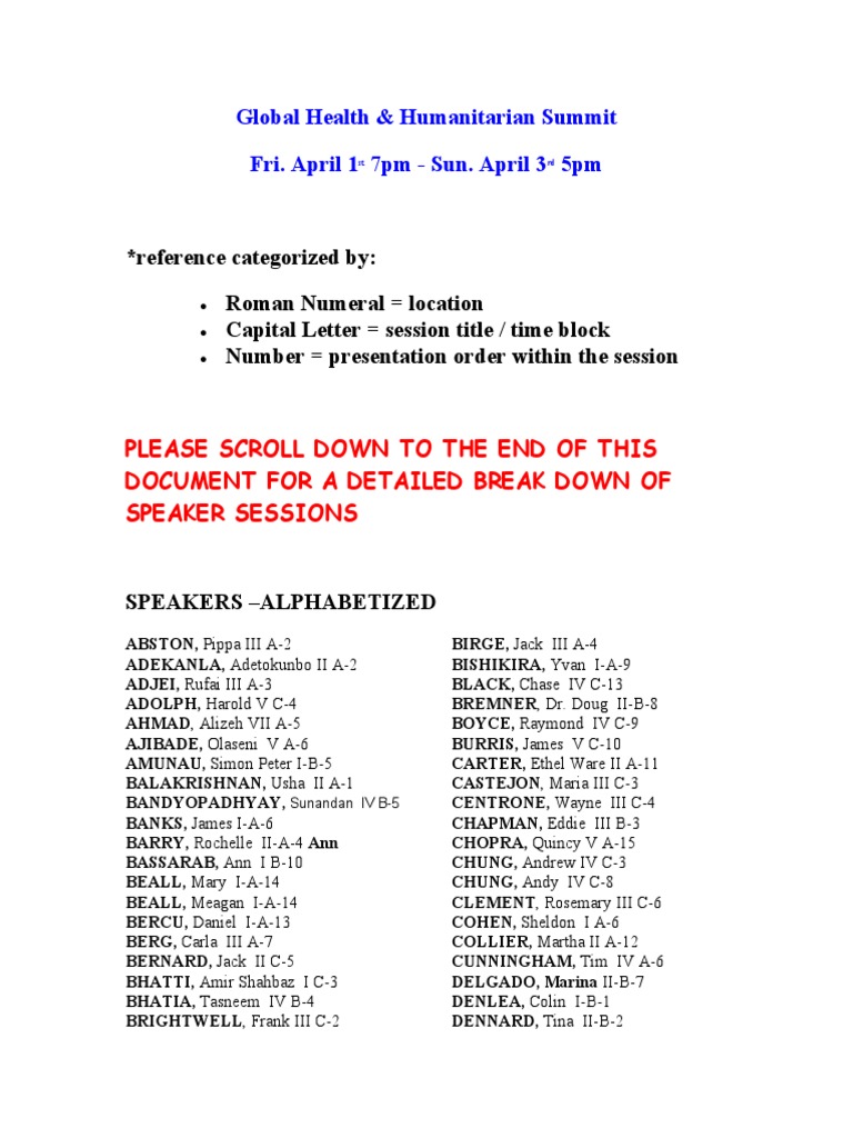 Global Health Summit Speaker List | PDF | Health Care | Public Health