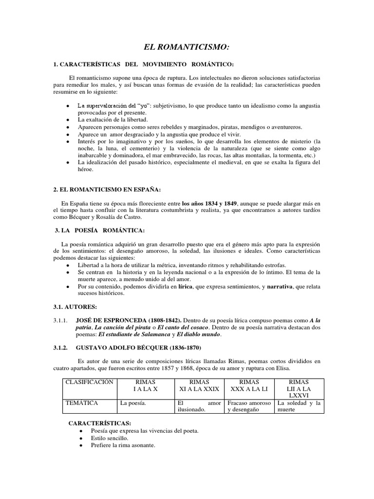 El Romanticismo. 4º Eso | PDF | Don Juan | Romanticismo