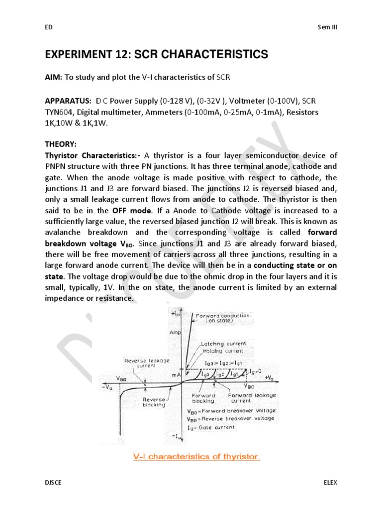Experiment 12:: SCR Characteristics | PDF | P–N Junction | Solid State ...