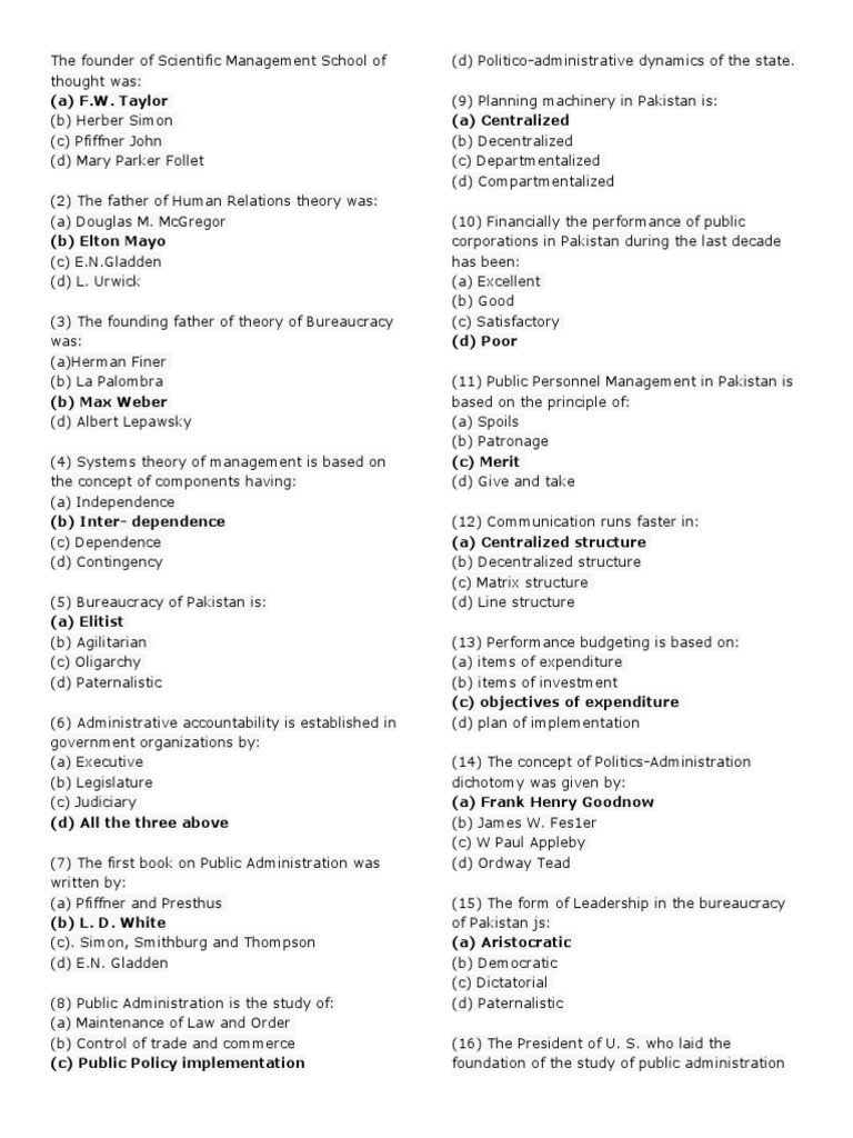 Public Administration Quiz | PDF | Motivation | Motivational
