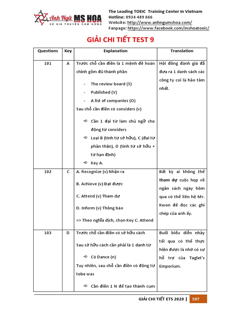 ETS 2020 - GIẢI CHI TIẾT TEST 9 PDF | PDF
