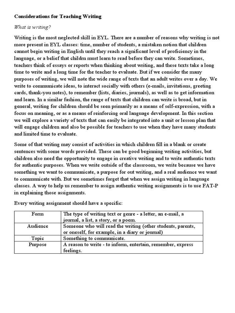 What Is Writing?: Considerations For Teaching Writing | PDF | Lesson ...