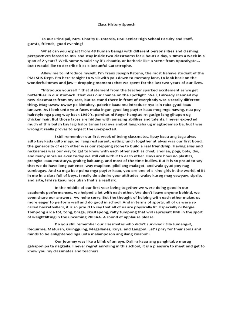 Class History Speech | PDF
