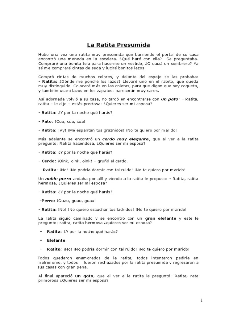 La Ratita Presumida: Cuento y Moraleja | PDF | Hogar, jardinería y ...