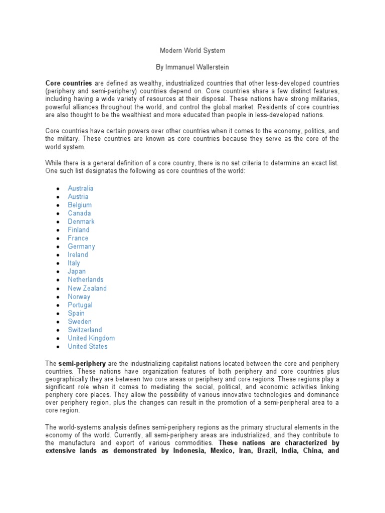 Modern World System: Core, Semi-Periphery & Periphery Countries | PDF ...