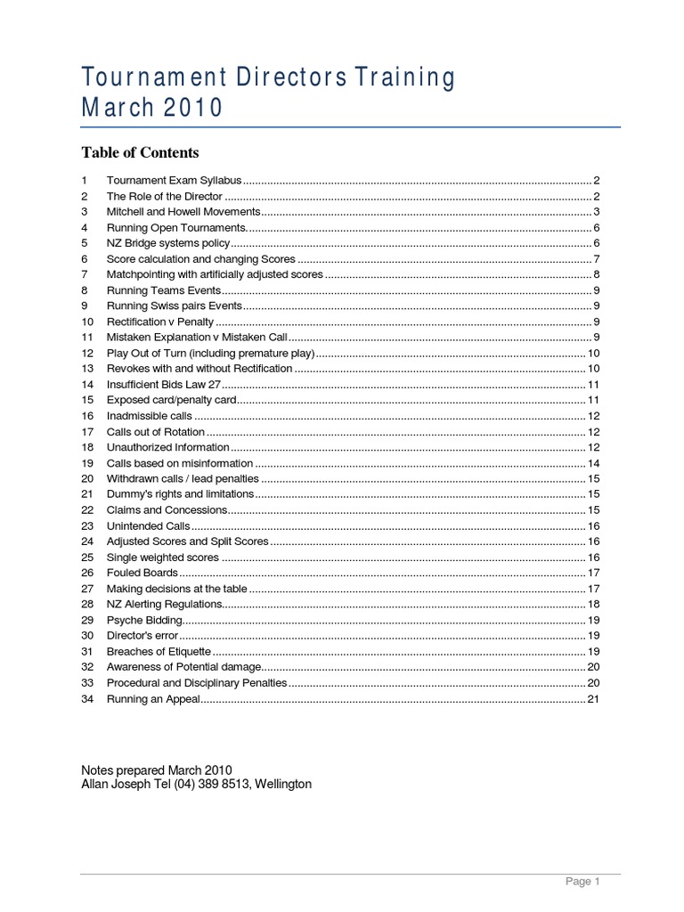 Tournament Director Training Guide | PDF | Contract Bridge