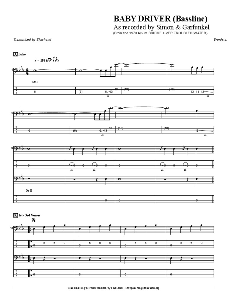 Simon & Garfunkel - Baby Driver Bass | PDF | Entertainment (General)