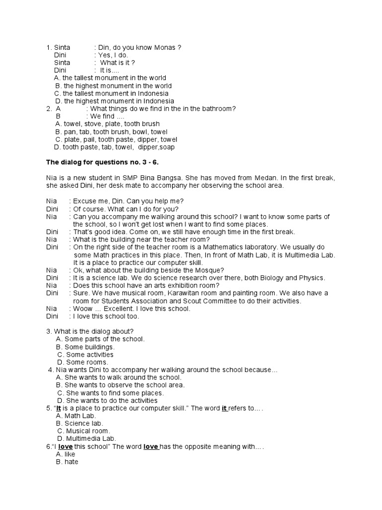 The Dialog For Questions No. 3 - 6 | PDF