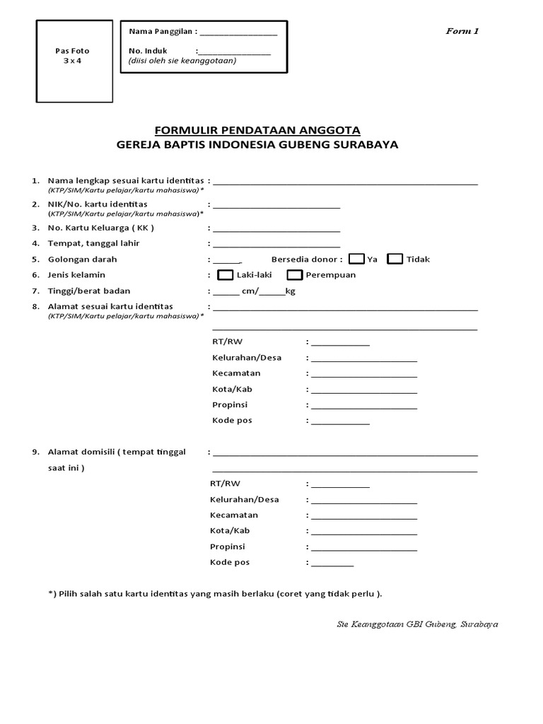 Formulir Data Anggota GBI Gubeng | PDF | Karier & Perkembangan