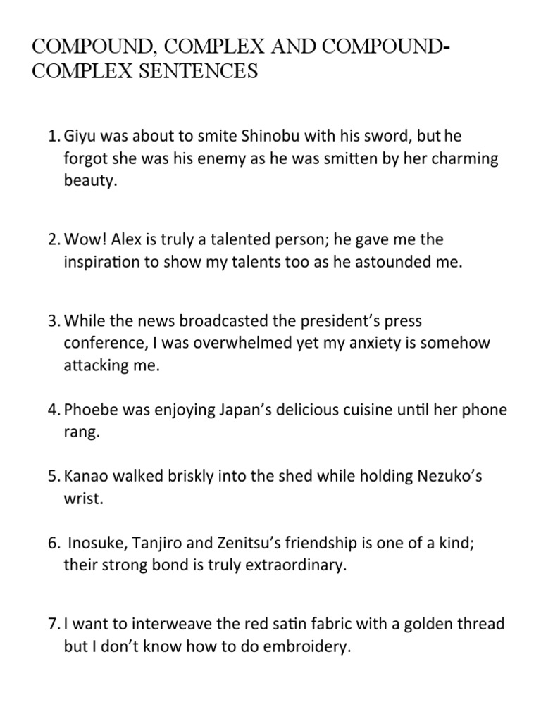 Examples of Compound, Complex, and Compound-Complex Sentences ...