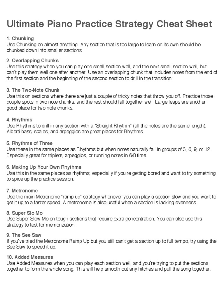 Piano Practice Strategy Cheet Sheet PDF | PDF | Musicology | Elements ...
