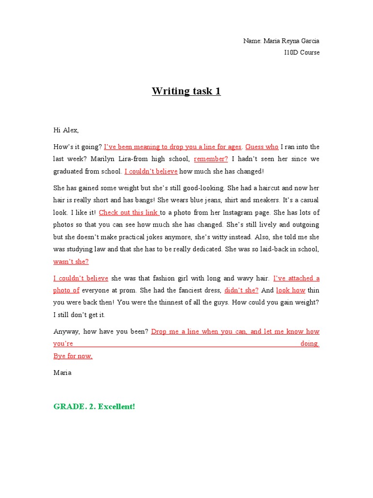 Writing Task 1: GRADE. 2. Excellent! | PDF