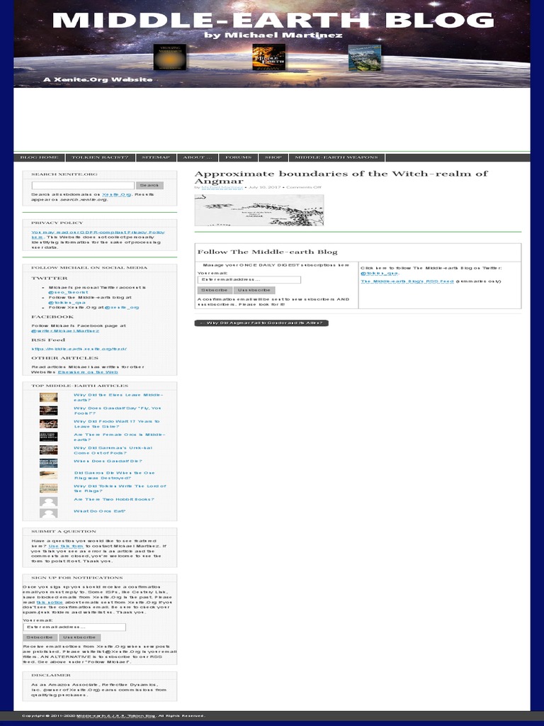 Approximate Boundaries of The Witch-Realm of Angmar - Middle-Earth & J ...