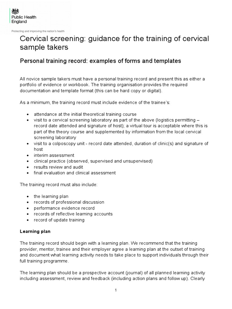 Cervical Screening: Guidance For The Training of Cervical Sample Takers ...
