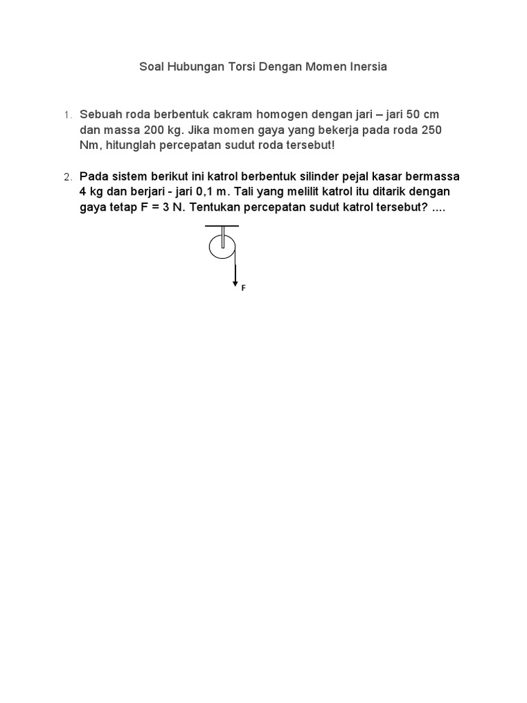 Soal Hubungan Torsi Dengan Momen Inersia | PDF