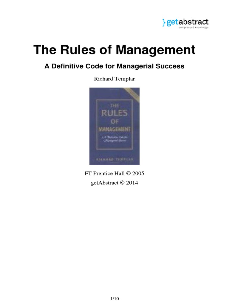 The Rules of Management: A Definitive Code For Managerial Success | PDF ...