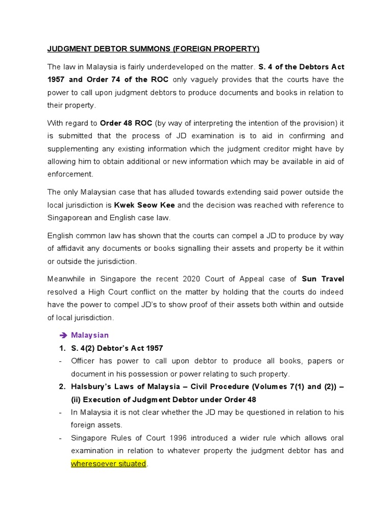 Judgment Debtor Summons (Foreign Property) | PDF | Judgment (Law) | Jurisdiction
