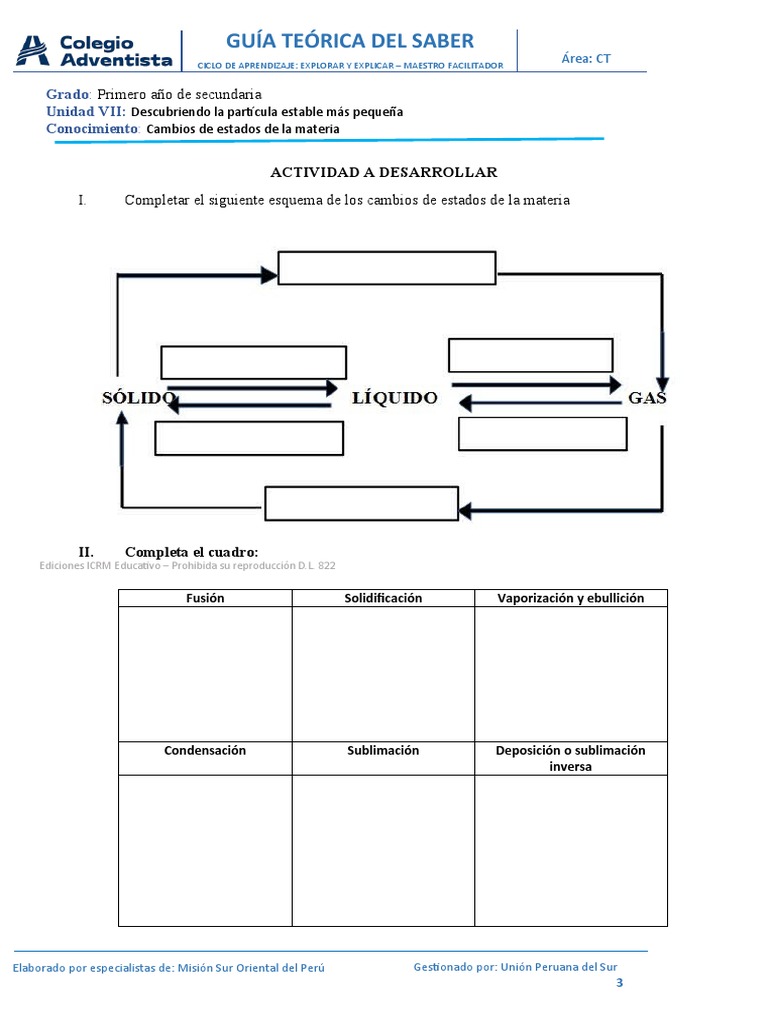 Ficha de Trabajo Sec. 3 ESTADOS Y CAMBIOS DE LA MATERIA | PDF