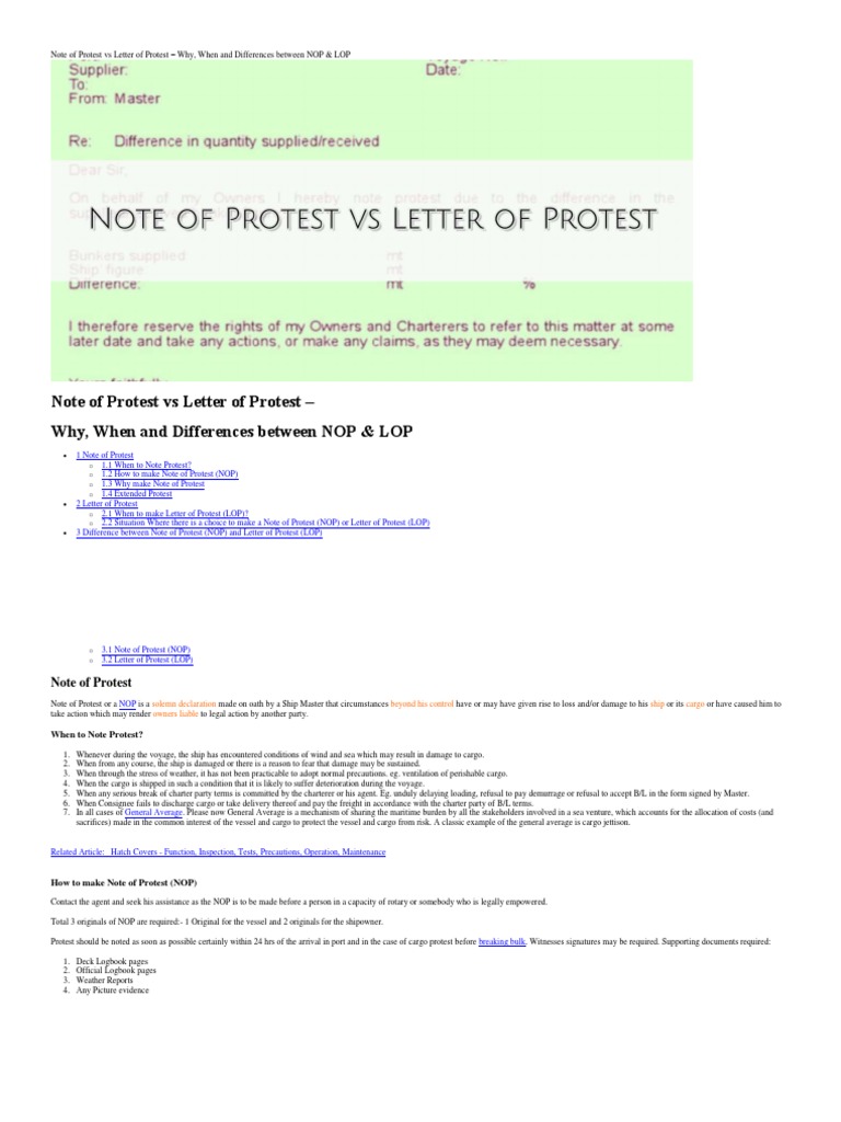 Note of Protest vs Letter of Protest - Key Differences in NOP and LOP ...