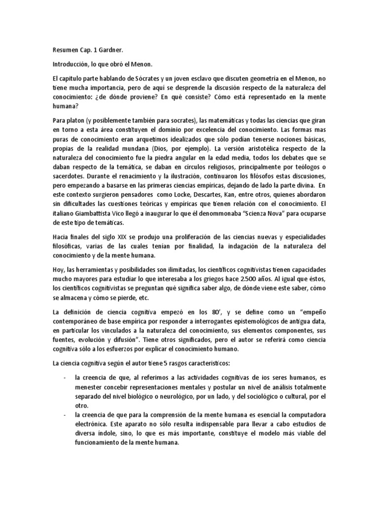 Resumen Cap 1 Gardner | PDF | Empirismo | Conocimiento