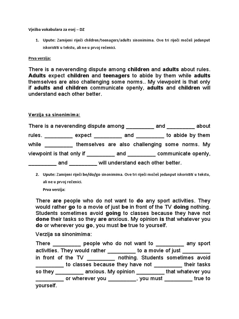 Synonyms Exercise for Children and Teens | PDF